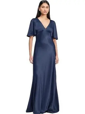 GHOST LONDON Arabella Angel Sleeve Satin Maxi Dress Navy