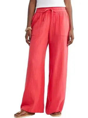 Caslon Wide Leg Gauze Pants - Red Geranium