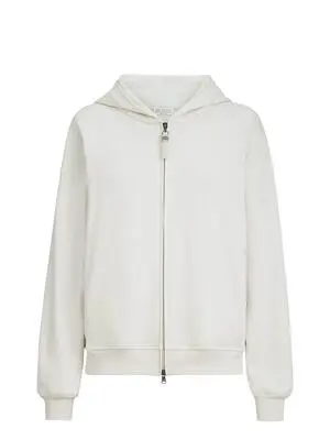 Brunello Cucinelli French Terry Zip-Up Hoodie White