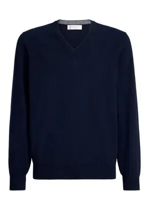 Brunello Cucinelli Cashmere V-neck Sweater - Blue