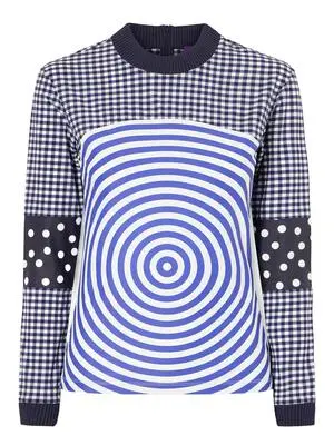 JEAN PAUL GAULTIER Ribbed-knit Trimmed Printed Poplin Jersey Top - Blue