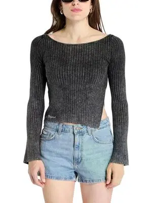 Guess Ribbed-knit Long Sleeve Sweater - Black