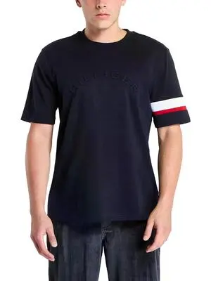 Tommy Hilfiger Embossed-logo Stripe-detail T-shirt - Blue