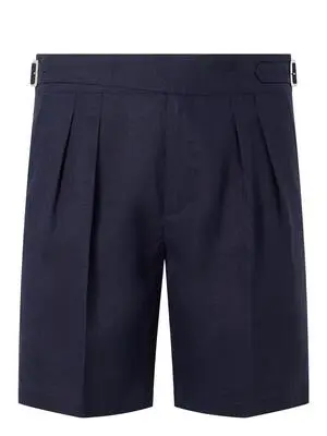 Mr P. Straight-leg Pleated Linen Bermuda Shorts - Blue