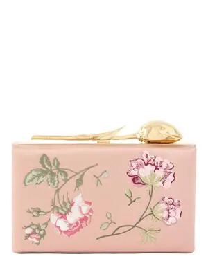 Erdem Bloom Embroidered Satin Clutch - Pink