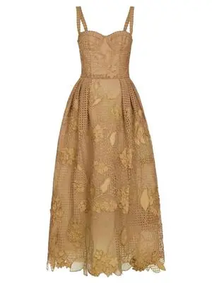 OSCAR DE LA RENTA Flower-Appliqué Midi Dress