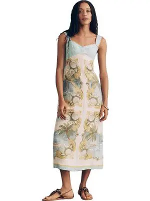 Farm Rio Royal Sea Linen Midi Dress - Royal Sea Multicolor