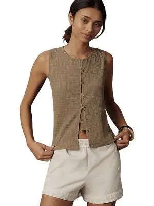 Sanctuary Textured Button Front Vest Top - Olive