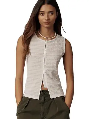 Sanctuary Textured Button Front Vest Top - White
