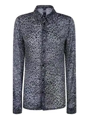SAPIO Graphic-pattern Devoré Shirt - Black