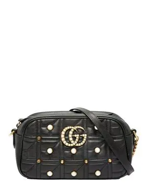 Gucci GG Marmont Matelasse Leather Pearl Studded Crossbody Bag Black