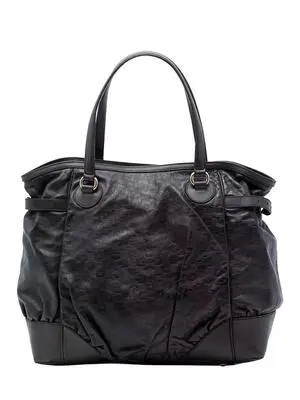 Gucci Embossed Leather Horsebit Full Moon Tote Bag - Black