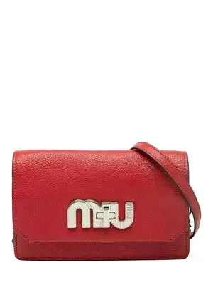 Miu Miu Goatskin Madras Miu Logo Crossbody Bag - Red