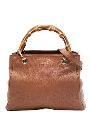 Gucci Small Calfskin Bamboo Shopper Satchel - Brown