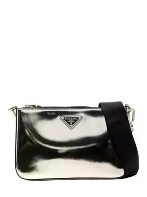 Prada Brushed Leather Re-edition Zip Messenger Bag Crossbody Bag - Silver