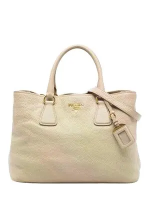 Prada Vitello Daino Open Convertible Tote Satchel Brown