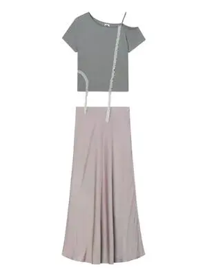 B+AB Lace-trim A-line Midi Skirt - Pink