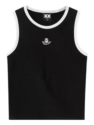 FINGERCROXX Embroidered Top With Contrast Trim - Black