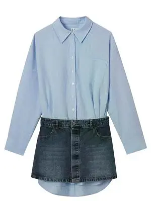 B+AB Denim-panel Mini Dress - Blue