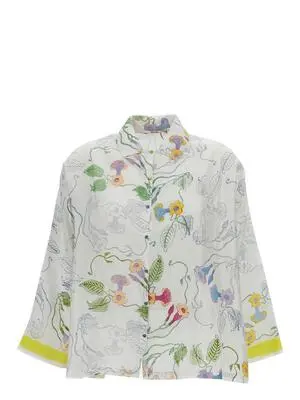 INJIRI Silk Botanical Print Shirt - Multicolor
