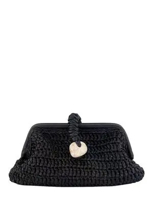 SERENA UZIYEL Delphine Raffia Clutch Bag - Black