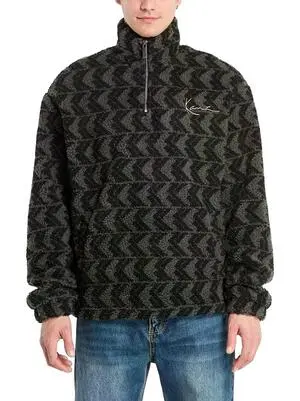 KARL KANI Chevron-pattern Fleece Sweater - Black