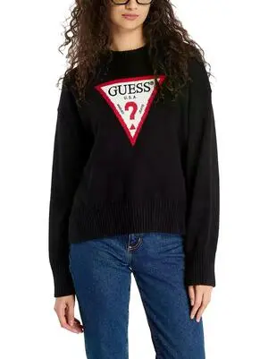 Guess Intarsia-knit Logo Sweater - Black