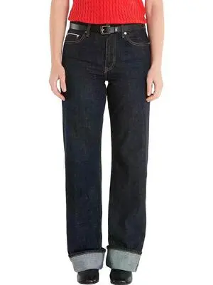 Tommy Hilfiger Contrast Topstitching Turn-up Jeans - Blue