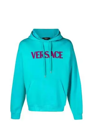 Versace Logo-print Pullover Hoodie - Blue
