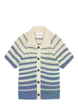 Closed Striped Short-sleeve Cardigan - Neutrals