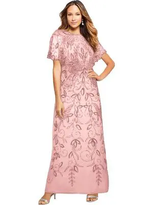 ROAMAN'S Beaded Capelet Maxi Gown - Soft Blush