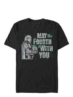 STAR WARS: THE MANDALORIAN Star Wars The Mandalorian Distressed Mando And Grogu May The Fourth Graphic T-shirt - Black