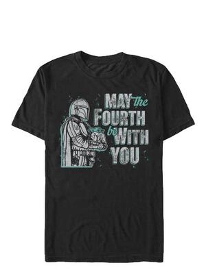 STAR WARS: THE MANDALORIAN Distressed Mando And Grogu May The Fourth Short Sleeve Graphic T-shirt - Black