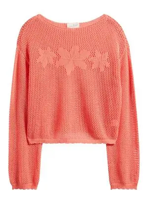 PACSUN Floral Openwork Knit Top - Coral