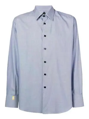 BILLIONAIRE Geometric Patterned Curved Hem Shirt - Blue