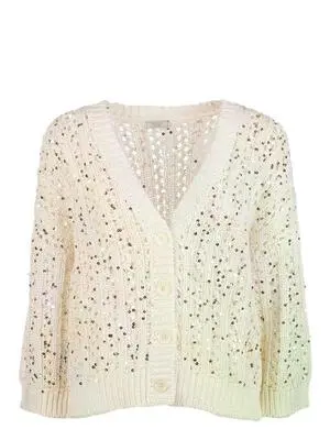 Peserico Sequin-embellished Open-knit Cardigan - Neutrals