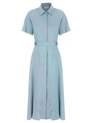 Antonelli Firenze Short-sleeved Belted Dress - Blue