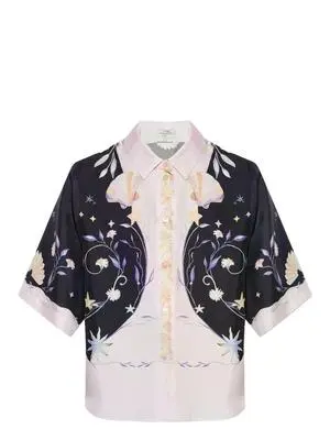 FORTE_FORTE Seashell-print Short-sleeve Shirt - Blue