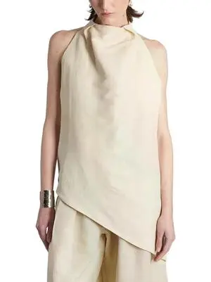 BATAKOVIC Asymmetric Halter-neck Linen Top - Neutrals