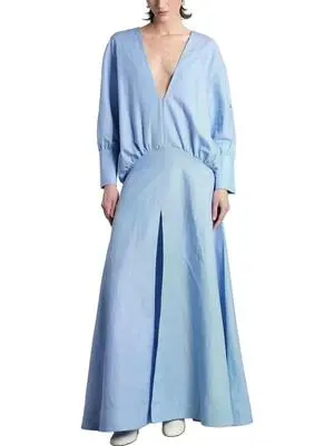 BATAKOVIC V-neck Cotton Maxi Dress - Blue