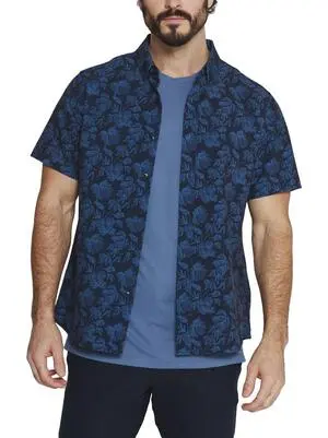 7 Diamonds Lucien Floral Short Sleeve Button-up Shirt - Navy