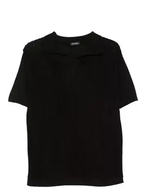 CENERE GB Open-knit V-neck T-shirt - Black