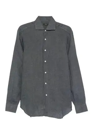 BARBA NAPOLI Slub-texture Long-sleeve Shirt - Grey