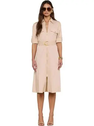 L'AGENCE Callen Shirt Dress - Biscuit