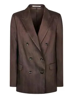 Tagliatore Pinstripe Double-Breasted Blazer Brown