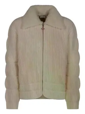 Casablanca Zip-up Ribbed Cardigan - Neutrals
