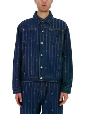 Drole De Monsieur Monogram-print Striped Denim Jacket - Blue