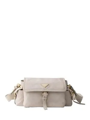Prada Medium Nappa Leather Shoulder Bag With Flap Beige