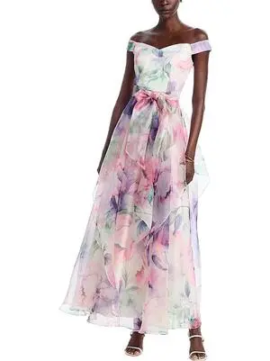 Eliza J Off-the-shoulder Handkerchief Gown - Multi