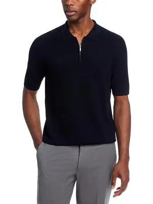 MAURIZIO BALDASSARI Chevron Quarter Zip Knit Polo Shirt - Navy